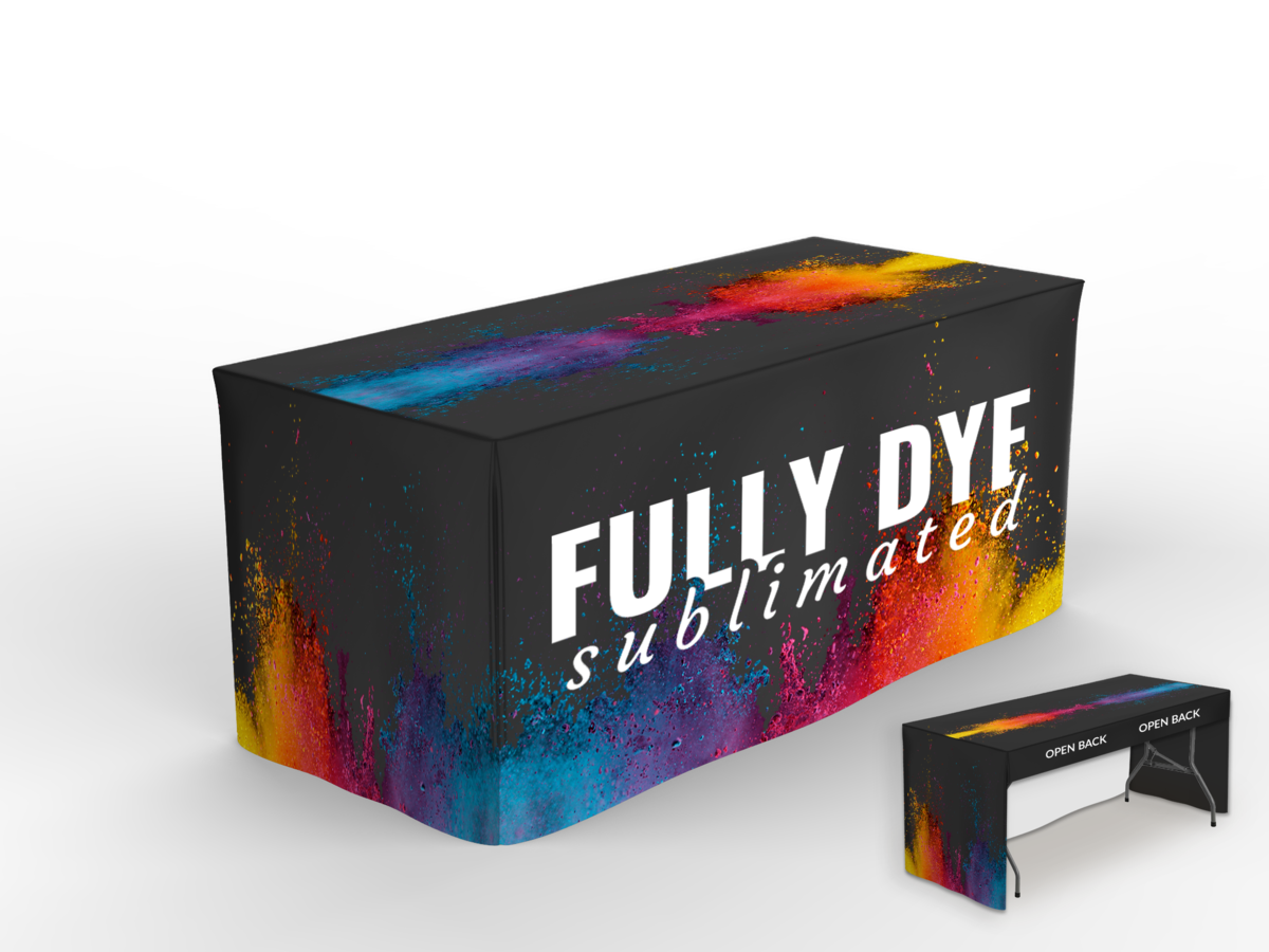 6' Fitted Table Cover, 3-Sided/Open Back, No Pleats - Fully Dye ...