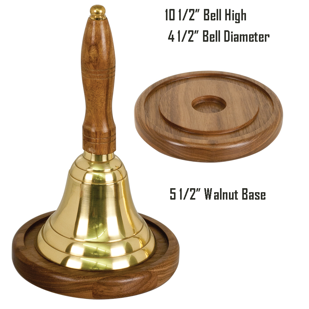 10" School Brass Bell Set with Walnut Base - 3488LB | Forever After New