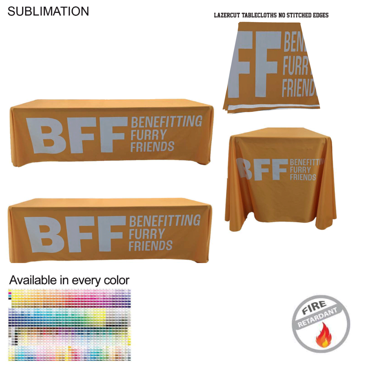 8' LazerCut 4-Sided PREMIUM Sublimated Tablecloth, Drape Style, Closed ...