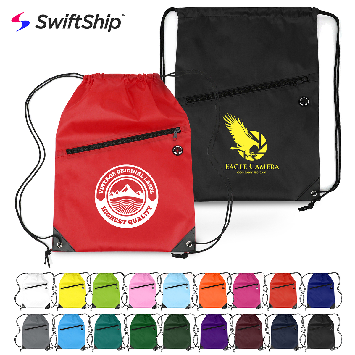 Drawstring Backpack with Front Zipper Pocket - 123921 | Townsend Marketing