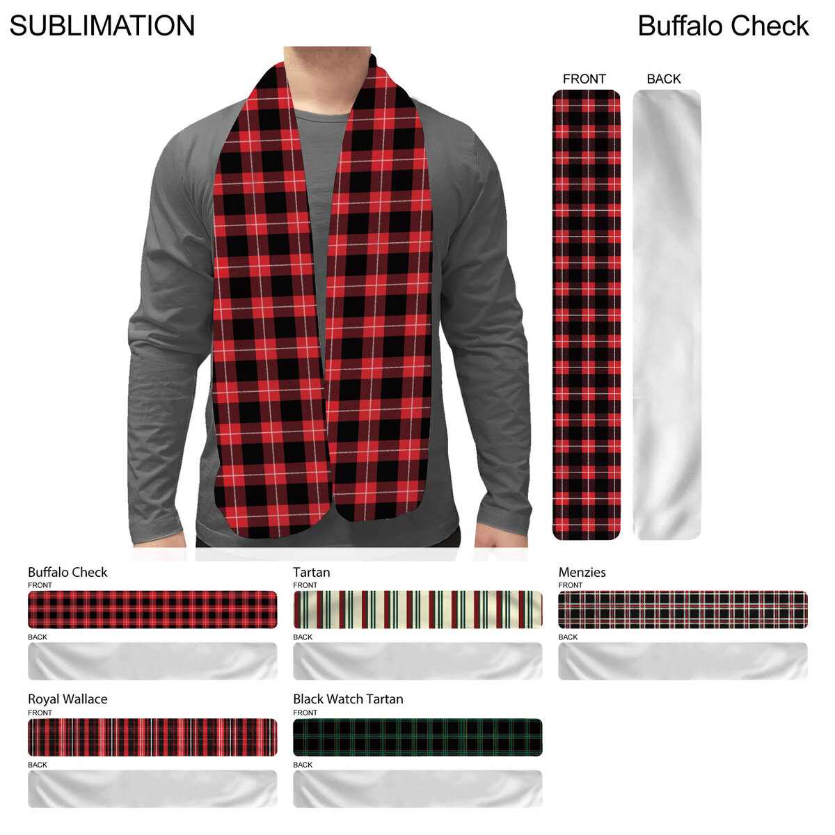 Stock Plaid Design Fashion Scarf, 8x60, Sublimated Edge to Edge 1 side ...