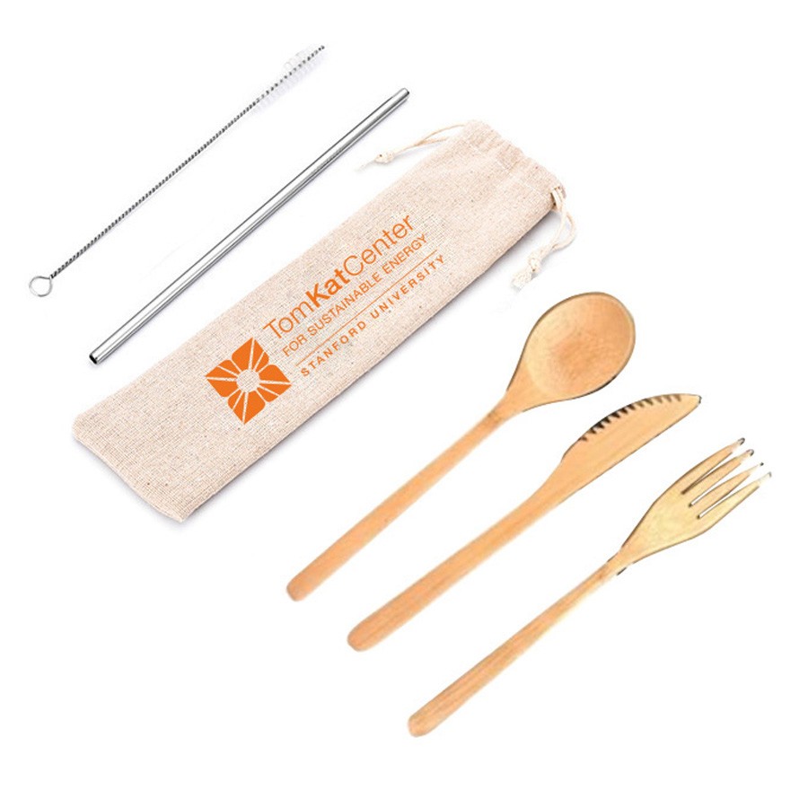 Reusable Eco-Friendly Bamboo Utensil Set with Metal Straw and Bag - KT ...