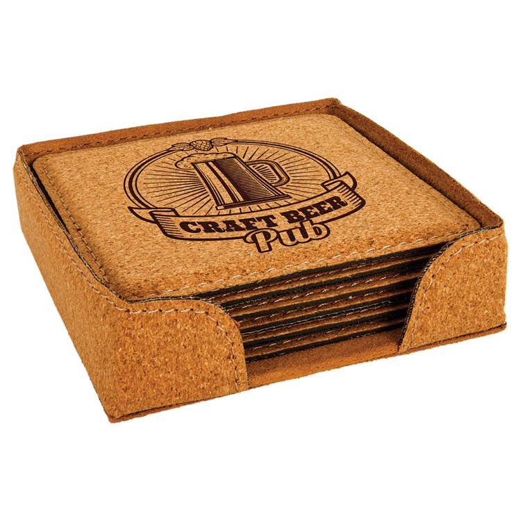 4" x 4" Square Cork 6-Coaster Set - GFT623 | Craft Line