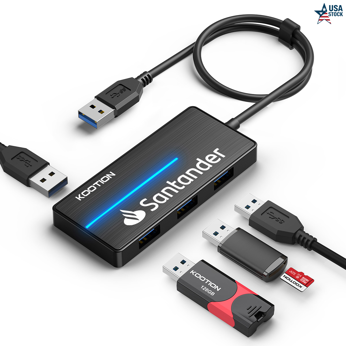 Compact 3-Port USB Hub with Blue Light - UH-C40US | Global Promo