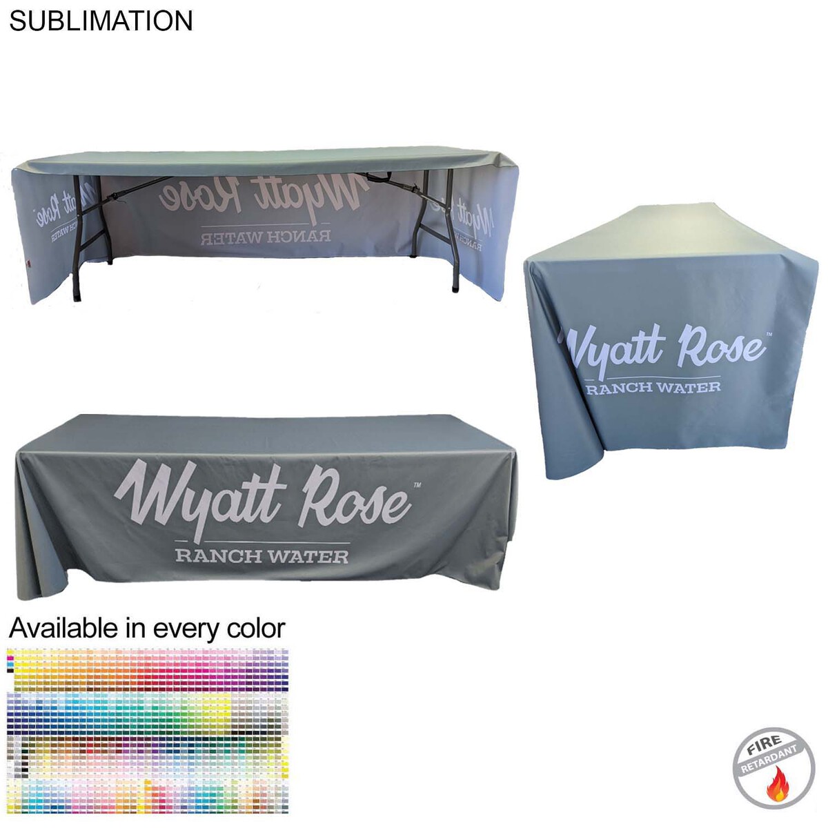 Sublimated PREMIUM Table Cloth for 8' Table, Drape Style, 3 sided, Open ...
