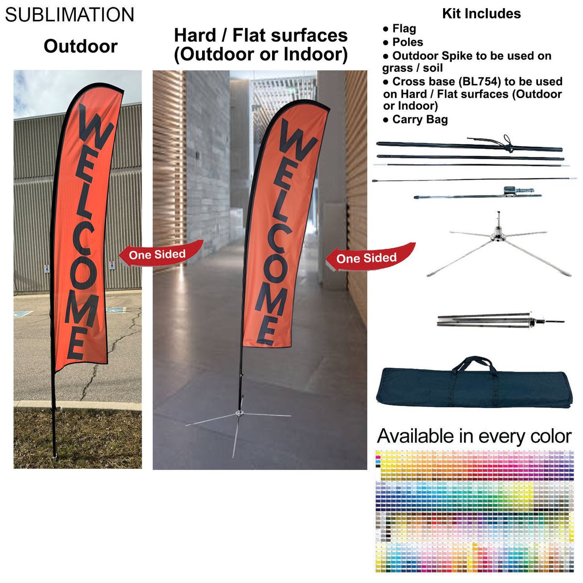 10' Small Feather Flag Kit, Full Color Graphics One Side, Outdoor Spike ...