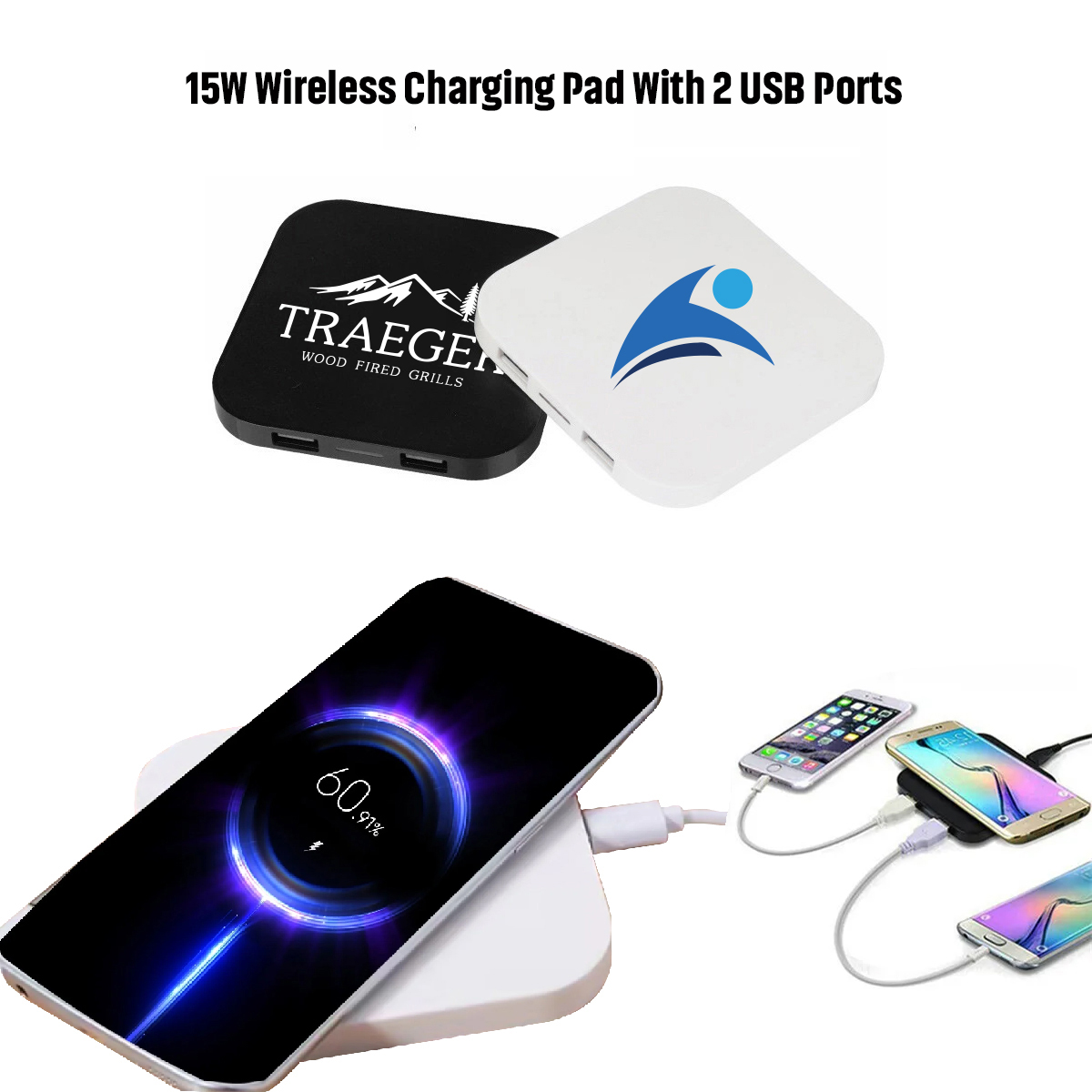 15W Wireless Charging Pad For Cell Phones With 2 USB Charging Ports ...