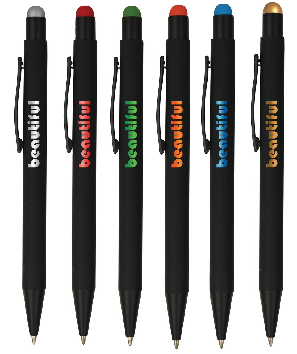 Soft-Velvet-Touch Click Metal Stylus Pen with Color Logos - KM10018 ...