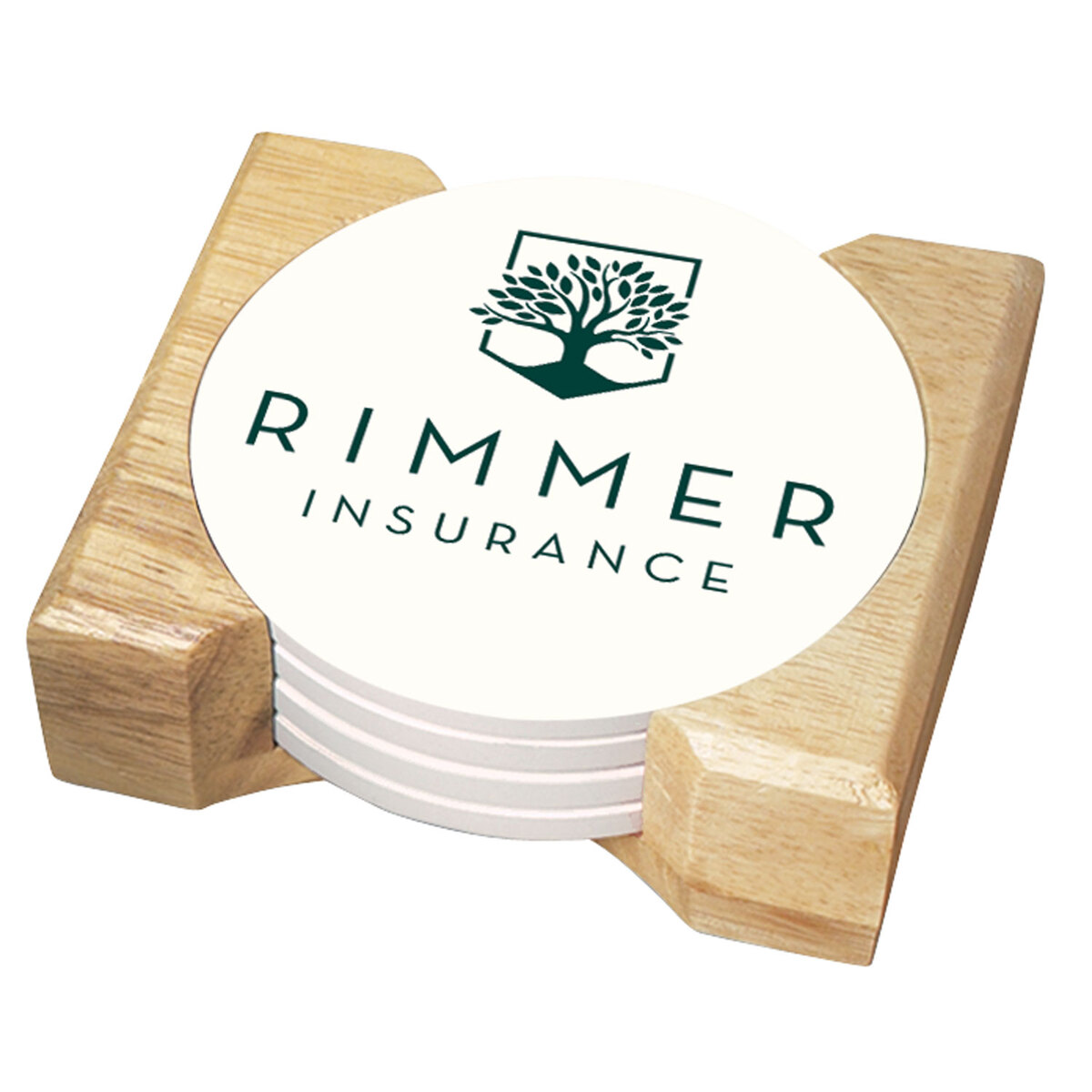 4 inch Round Absorbent Stone Coasters - Set of 4 in an Oak Wood Holder ...