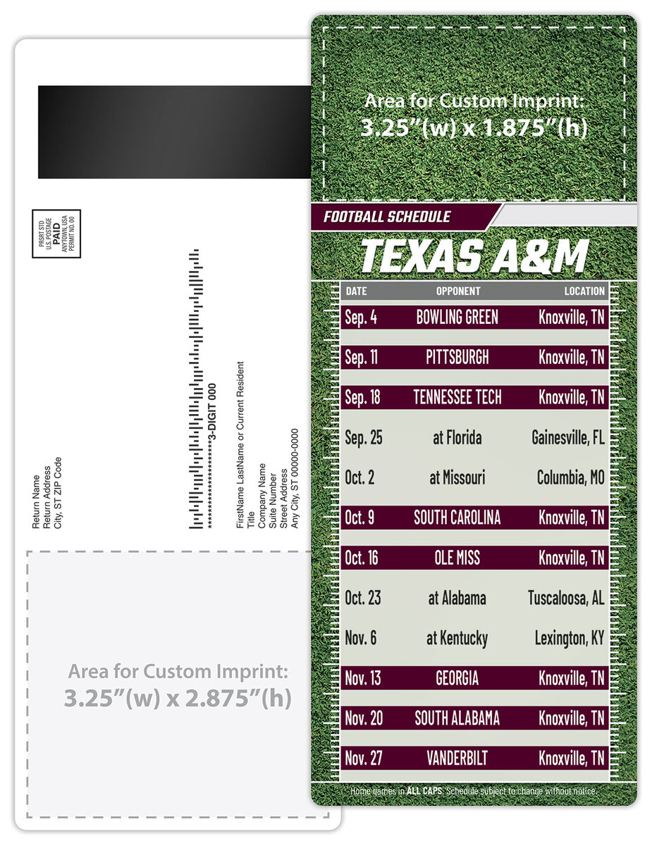 Football Schedule Laminated Card/Postcard with Magnet Strip 3.5x8.5 ...