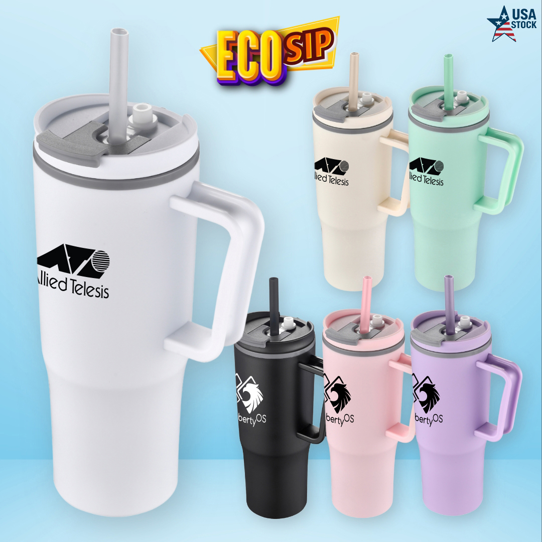 EcoSip 30oz Double Wall Plastic Travel Tumbler with Handle & Straw - MG ...
