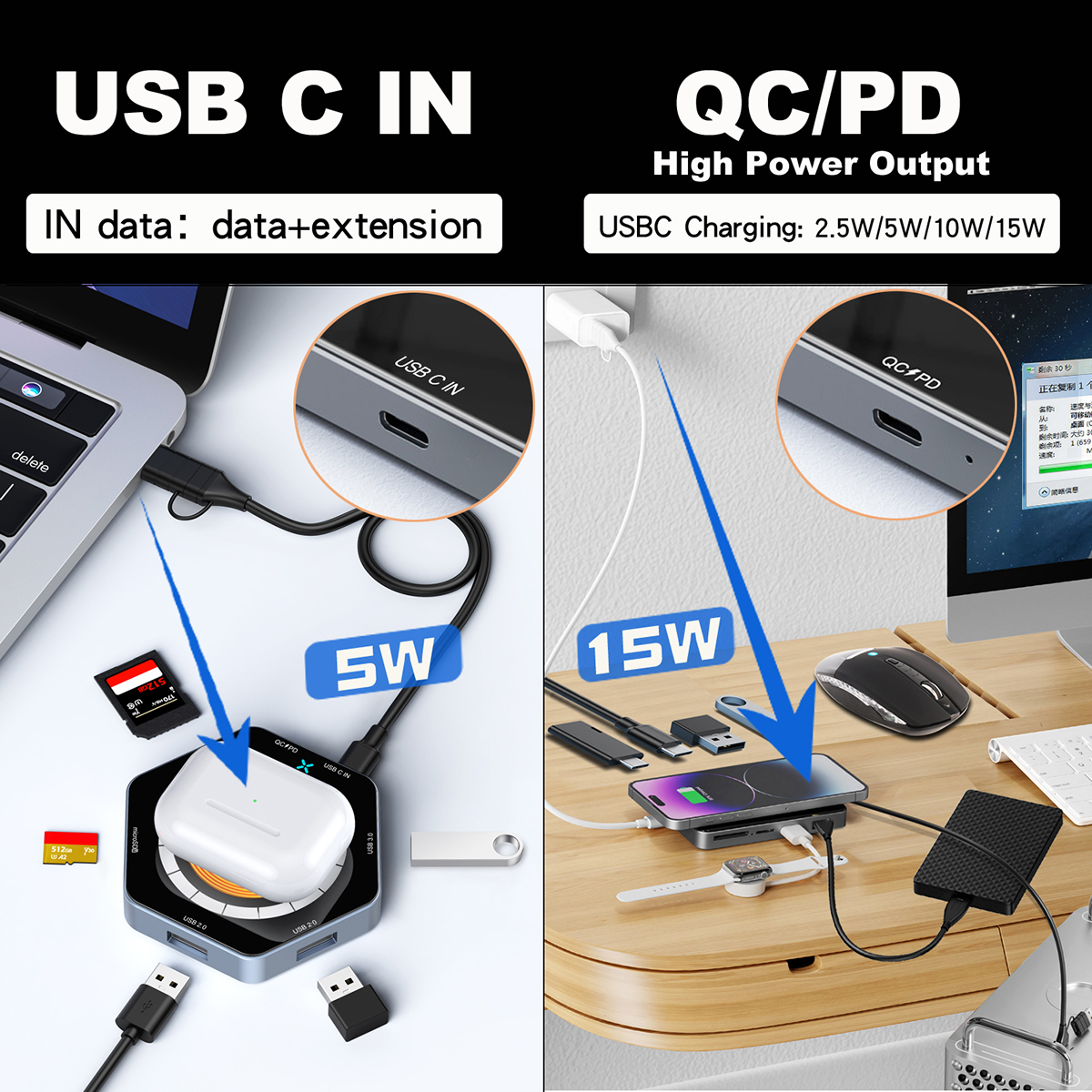 Hexagon Shaped 15W Magnetic Fast Wireless Charger, USB Hub and Card ...