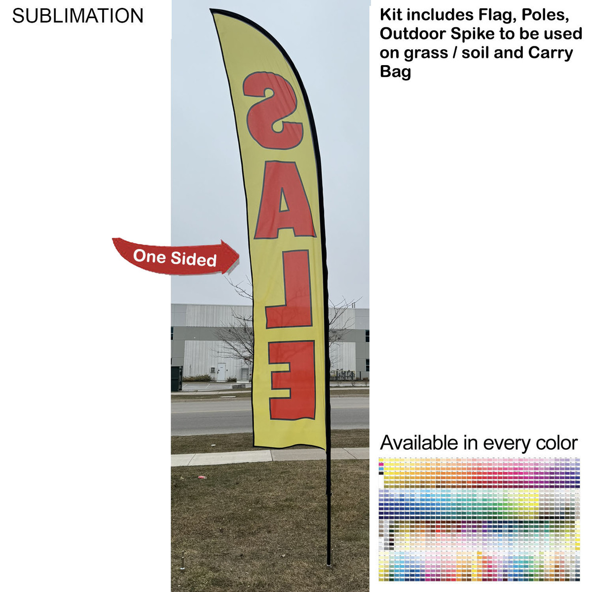 15' Large Feather Flag Kit, Full Color Graphics One Side, Outdoor Spike ...