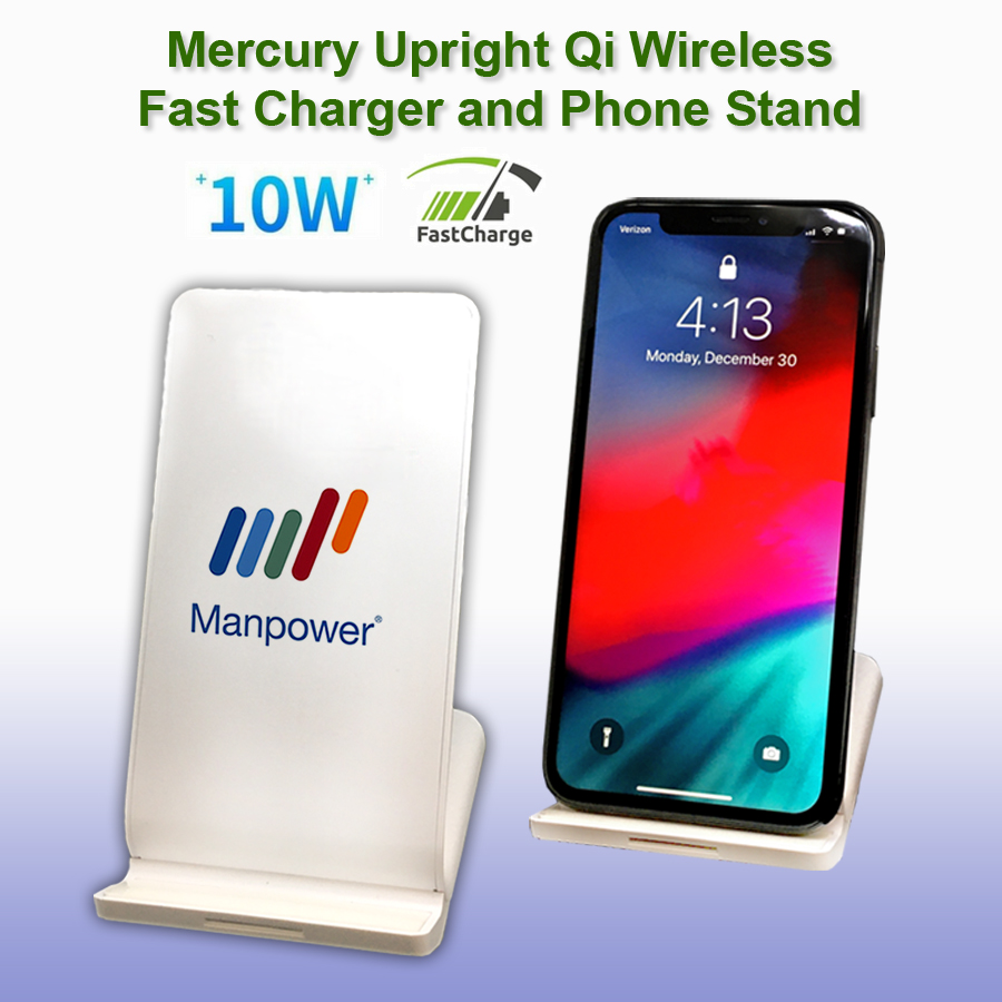 Mercury Upright Qi Wireless Fast Charger and Phone Stand - White ...