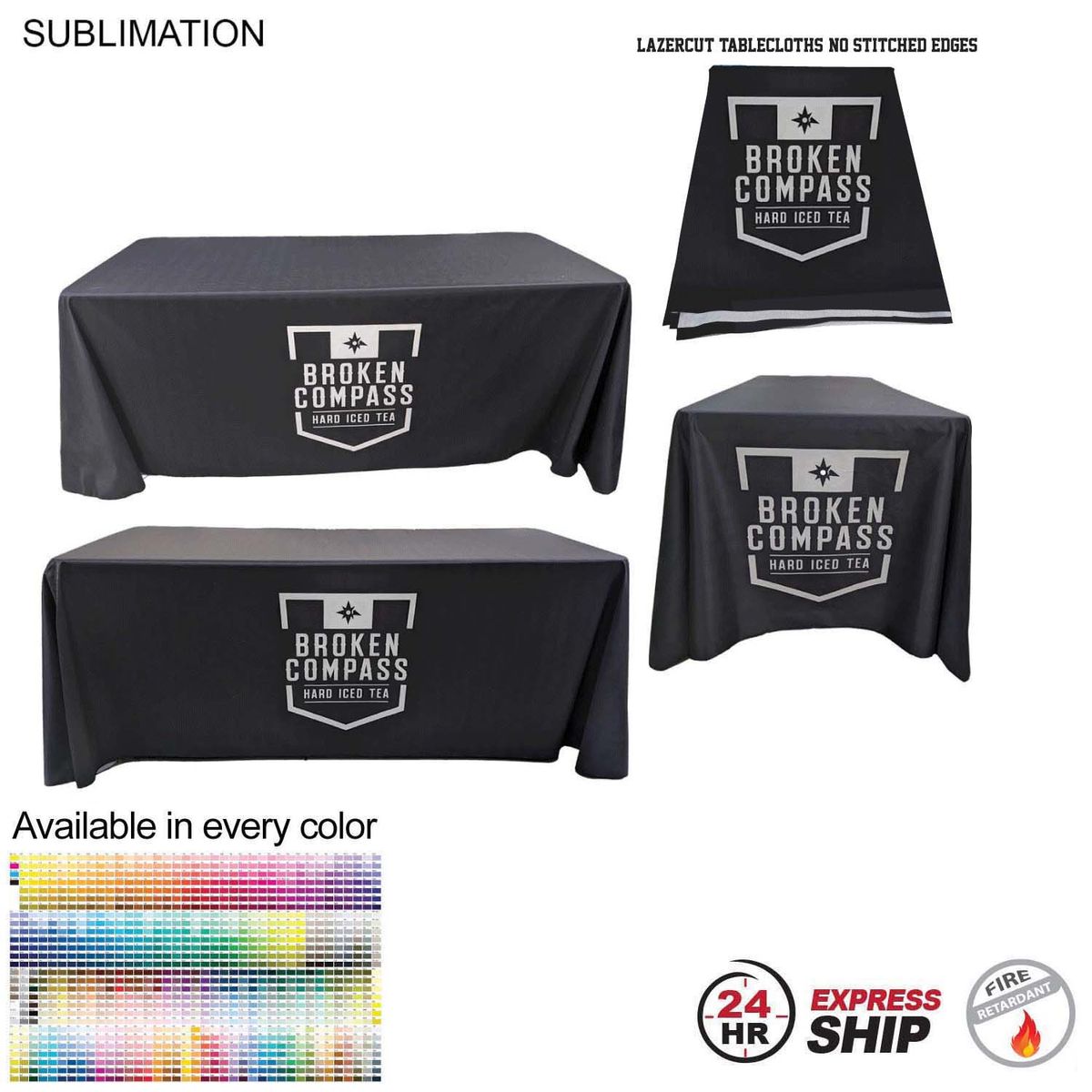 24Hr Express Ship - 6' LazerCut 4-Sided PREMIUM Sublimated Tablecloth ...