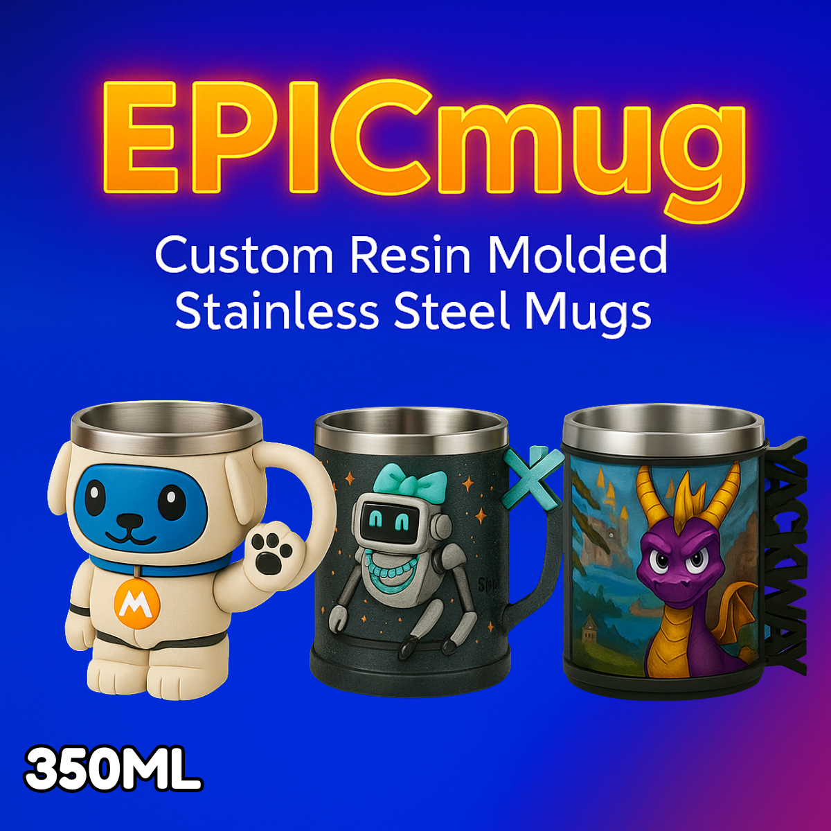 EpicMug Customizable Resin Molded Exterior Mug - Stainless Steel 350ML ...