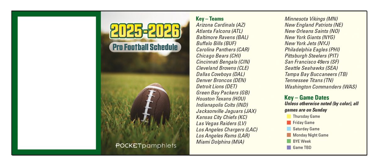 POCKET PAMPHLET - Pro Football Schedule Pocket Pamphlet - PP-1665 ...