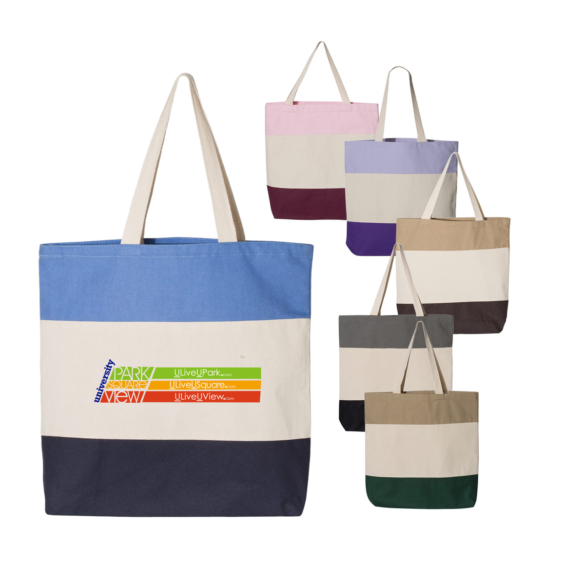 12 oz. 100% Heavy Canvas Webbed Handles Tri-Color Tote Bag - R117BT ...